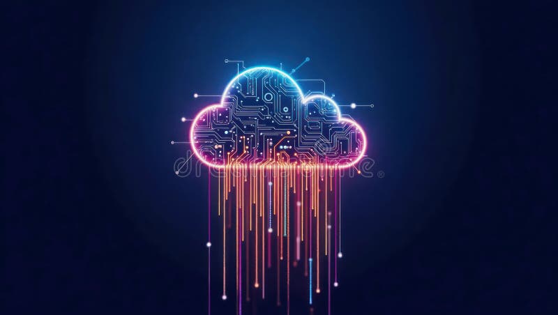 Digital Cloud Symbol with Circuits and Light Effects in Vibrant Colors ...