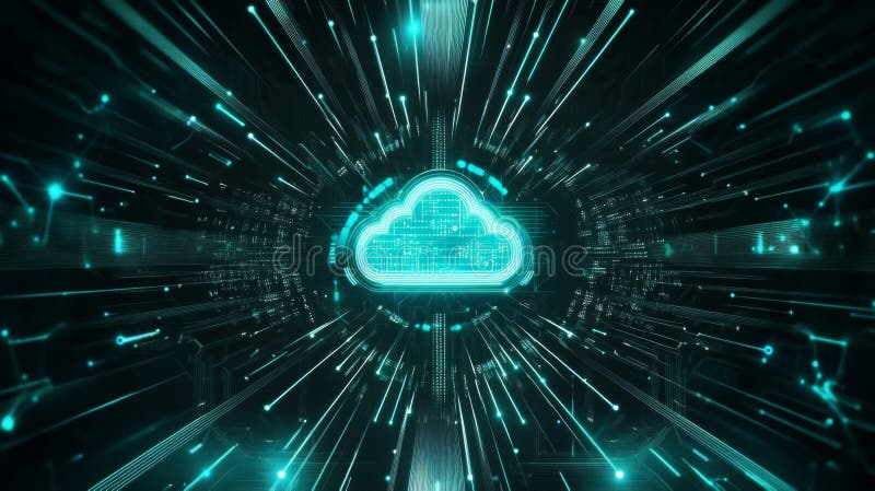 A Digital Cloud Symbol Surrounded by Glowing Lines and Data Streams ...