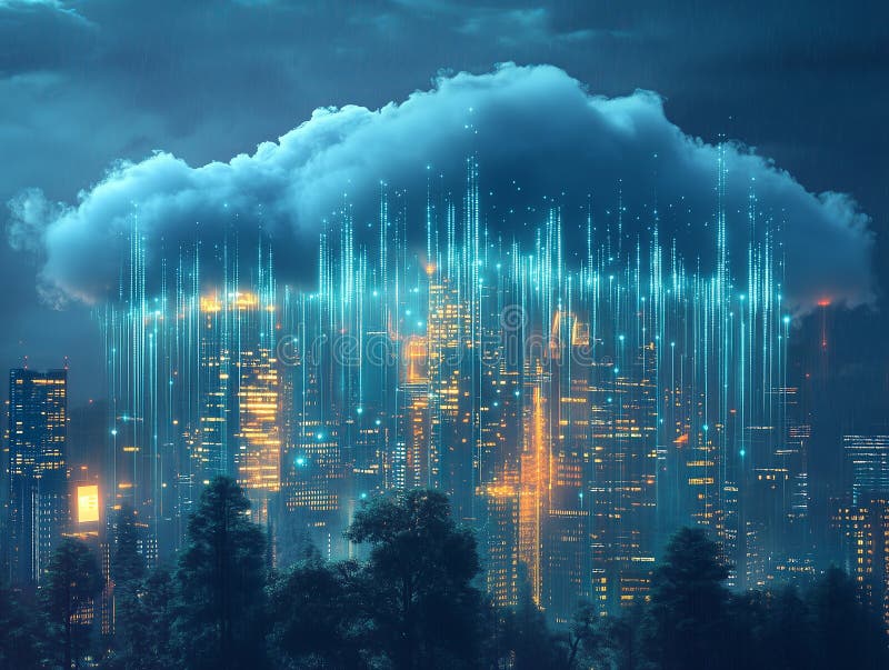 A Digital Cloud Symbolizing Modern Technology Connects Data Circuits ...