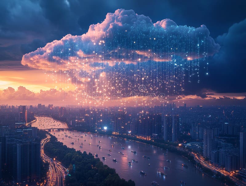 A Digital Cloud Symbolizing Modern Technology Connects Data Circuits ...