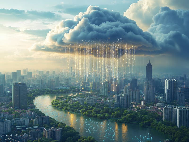 A Digital Cloud Symbolizing Modern Technology Connects Data Circuits ...