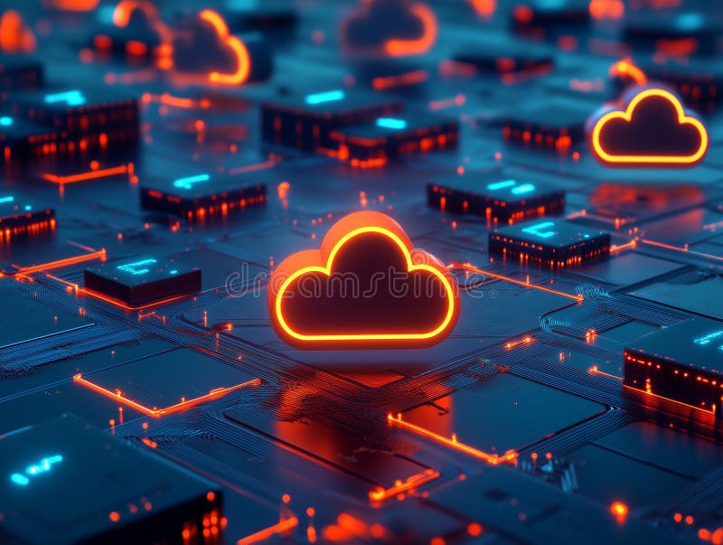 A Digital Cloud Symbolizing Modern Technology Connects Data Circuits ...