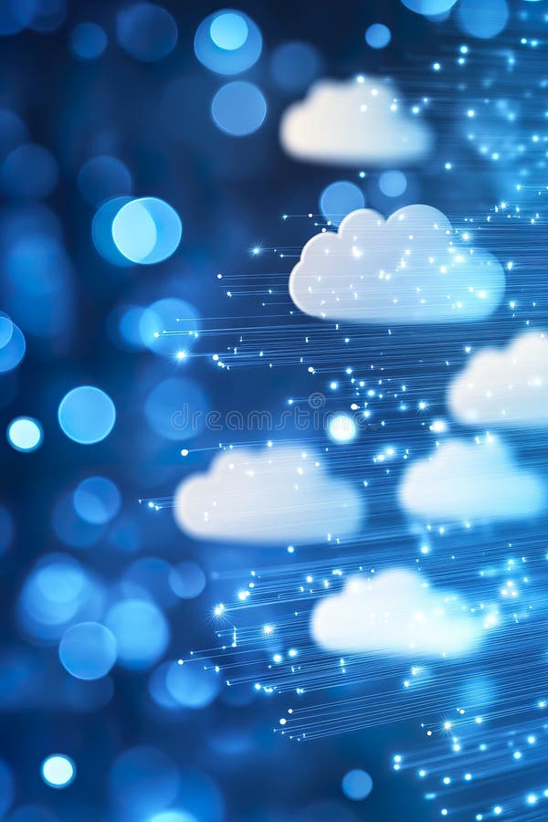 Digital Cloud Technology Concept with Abstract Blue Bokeh Background ...