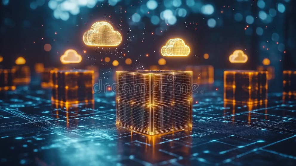 Digital Cloud Technology Concept with Futuristic Cube Structures and ...