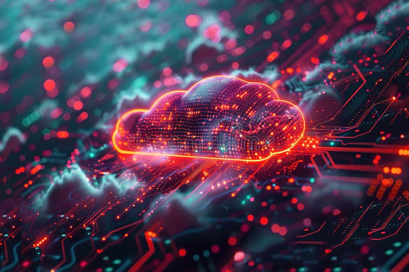 Digital Cloud Technology Concept with Glowing Lights and Connectivity ...