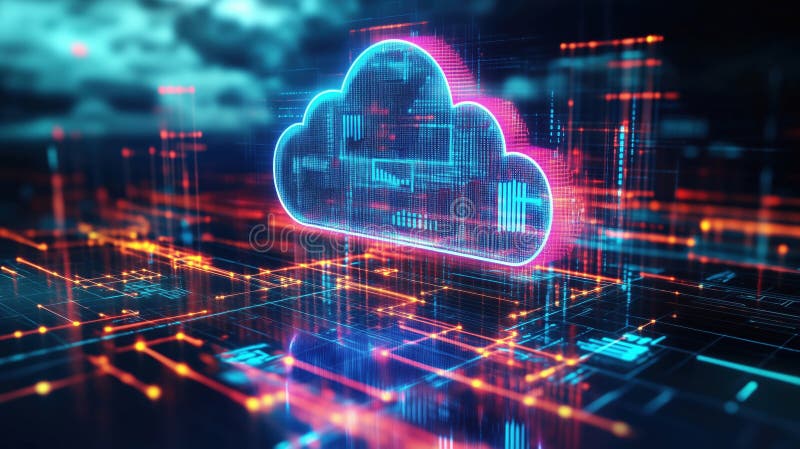 Abstract Digital Cloud Computing Concept Neon Lights Network Connections Stock Photos - Free ...