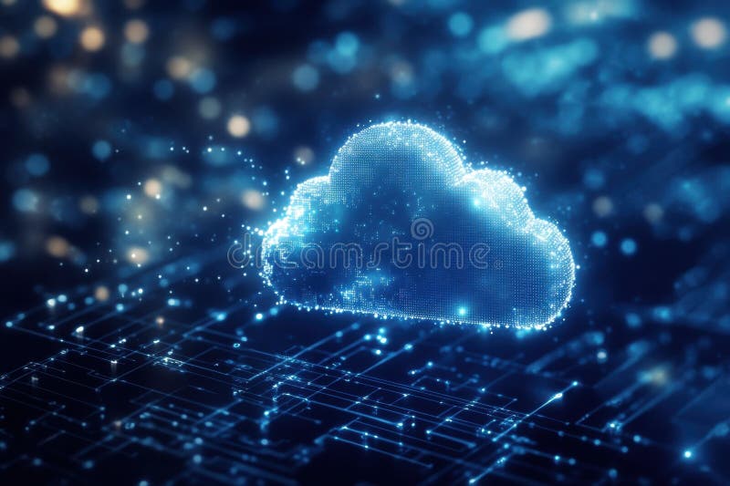 Digital Cloud Technology Connected To Network Data Systems with Glowing ...