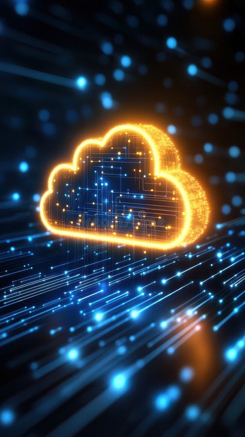 Digital Cloud Technology with Glowing Data Streams Stock Illustration ...