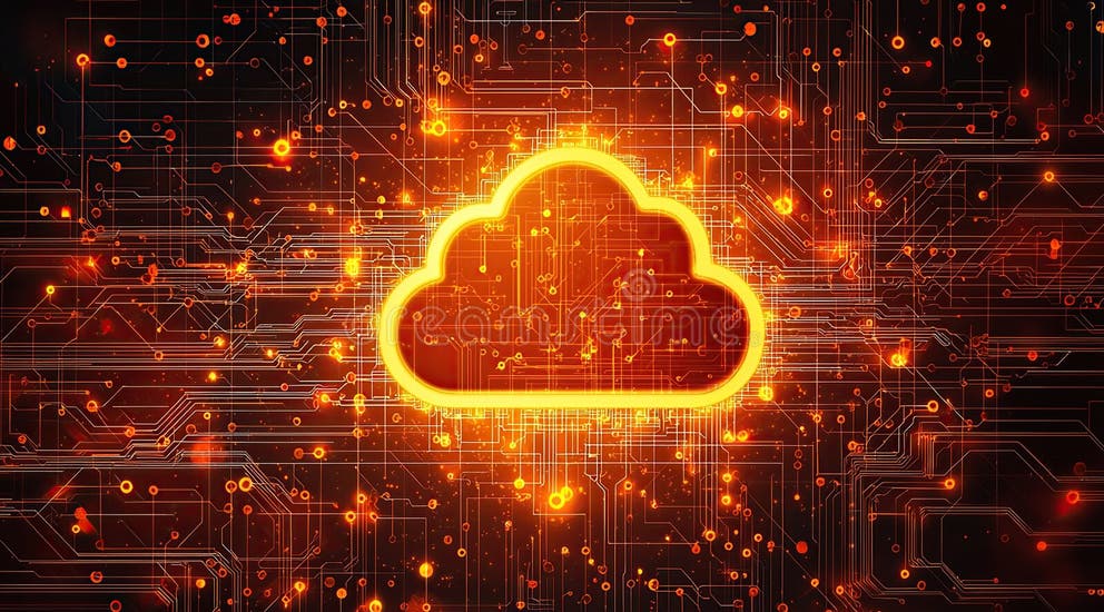 Digital Cloud Technology with Glowing Elements and Circuit Patterns ...