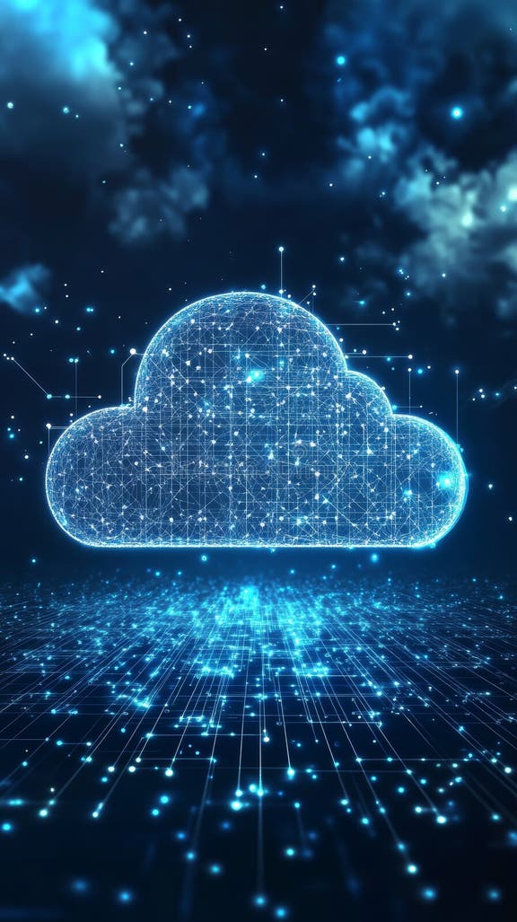 Digital Cloud Technology Illustration with Data Network Connections and ...