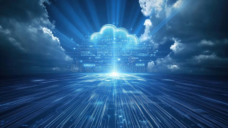 Digital Cloud Technology with Rays and Data Streams Stock Photo - Image ...