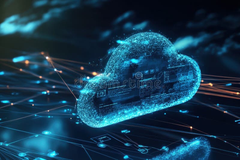 Digital Cloud Technology Representation with Glowing Data Connections ...