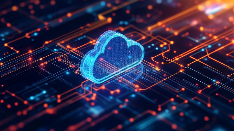 Digital Cloud Technology with Vibrant Data Circuits, Representing ...