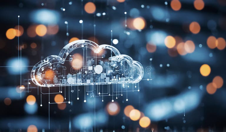 Digital Cloud Technology Visualization with Urban Landscape Elements in a Vibrant, Futuristic ...