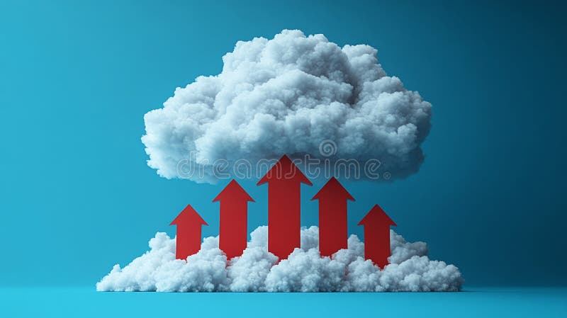 Digital Cloud with Upward Arrows Symbolizing Increasing Costs for Cloud ...