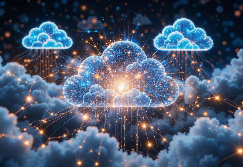 Digital Clouds with Data Points and Network Connections. Stock Photo ...