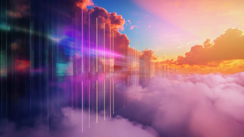 Digital Clouds with Vibrant Colors and Light Beams Create Surreal ...