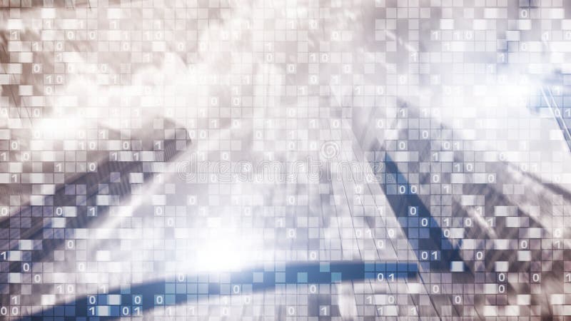 Digital Code on Blur City Background. Abstract Binary Code Stock Photo ...
