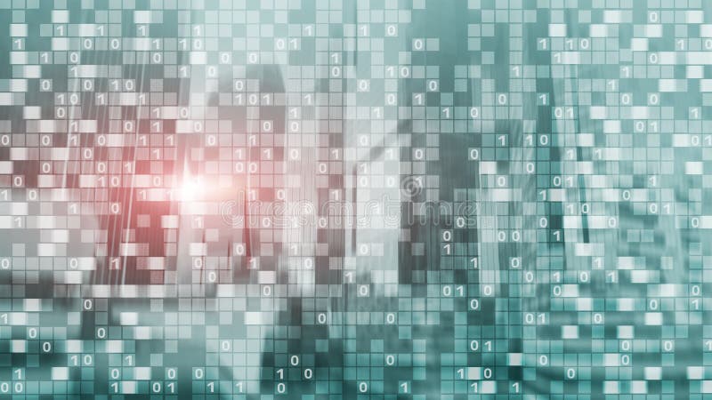 Digital Code on Blur City Background. Abstract Binary Code Stock Photo ...