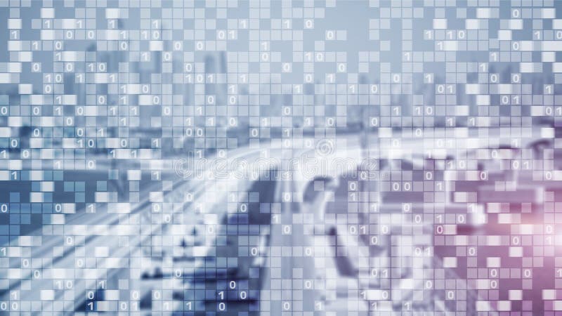 Digital Code on Blur City Background. Abstract Binary Code Stock Photo - Image of zero, display ...