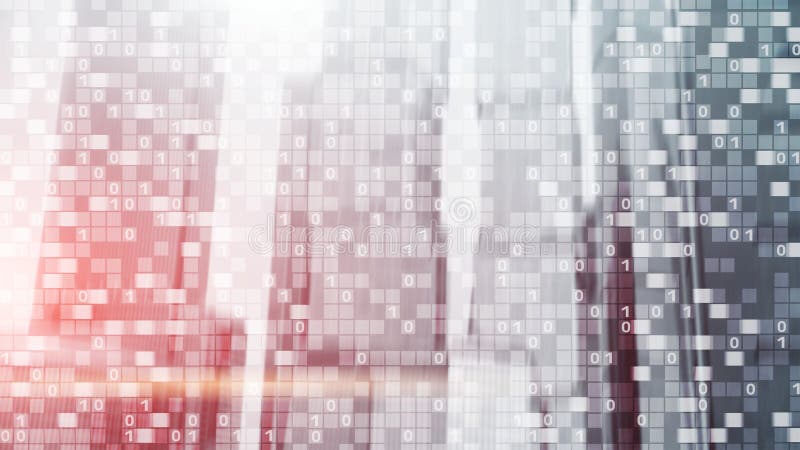 Digital Code on Blur City Background. Abstract Binary Code Stock Photo - Image of zero, display ...