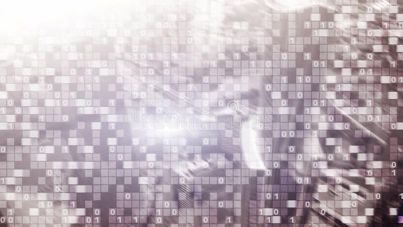 Digital Code on Blur City Background. Abstract Binary Code Stock Photo - Image of zero, display ...