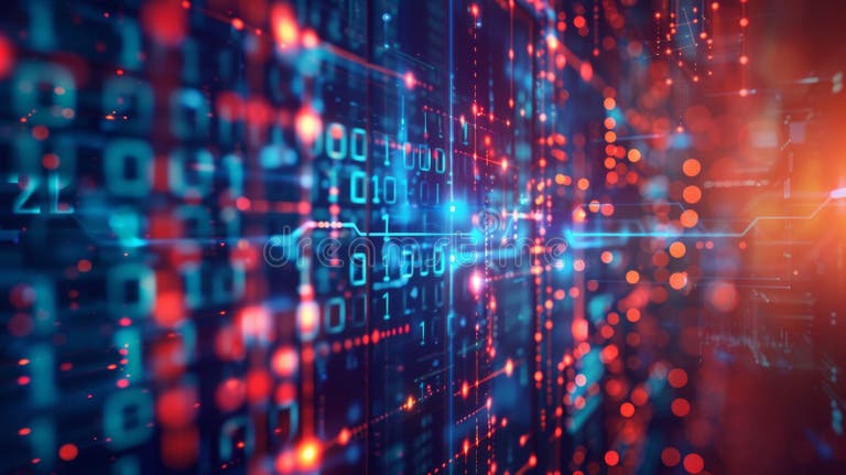 Digital Code and Data Streams in Blue and Red Hues Stock Image - Image ...