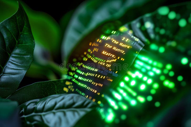 Digital Code Displayed on a Screen Amidst Lush Greenery. Stock ...