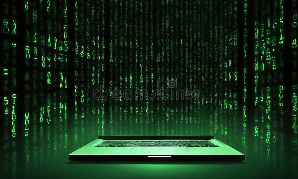 Digital Code Environment with Laptop Stock Photo - Image of network ...