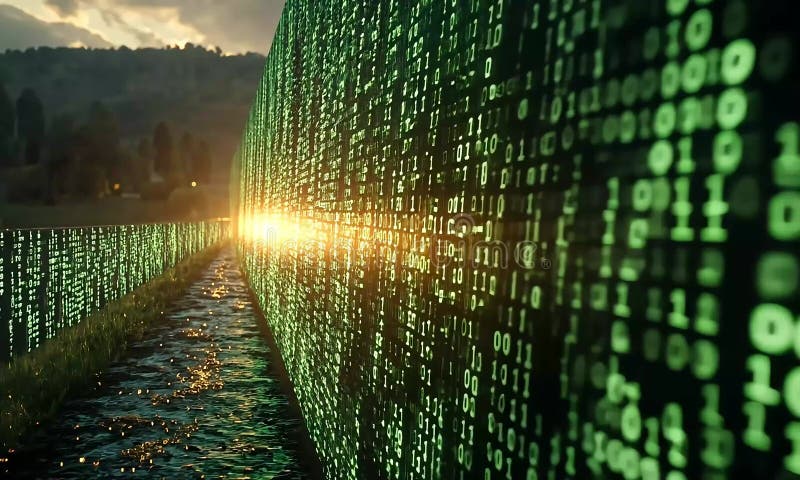 Digital Code Flowing through a Waterway Stock Video - Video of sunrise ...