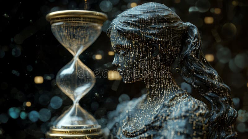 Digital Code Flows in Hourglass Statue Real Photo AR Stock Illustration ...