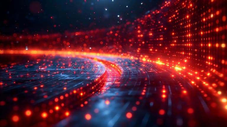 Digital Coding Data Streams Flow through Vibrant Cyber Landscape, Abstract Background ...