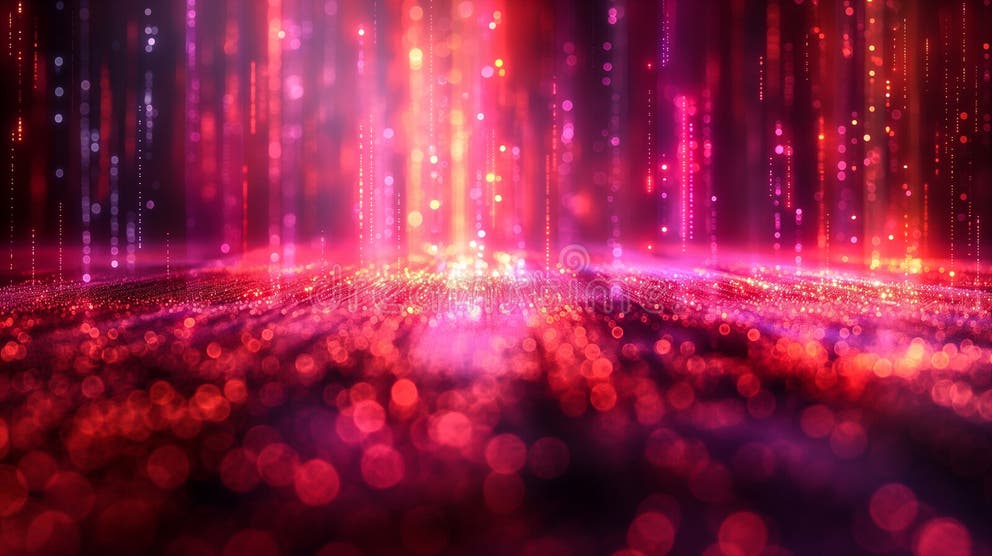 Digital Coding Data Streams Flow through Vibrant Cyber Landscape, Abstract Background ...