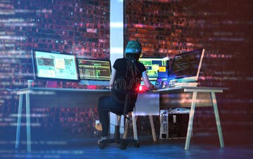 Digital Coding, Hacker Woman and Computer Monitor for Cybersecurity, Programming and Big Data ...