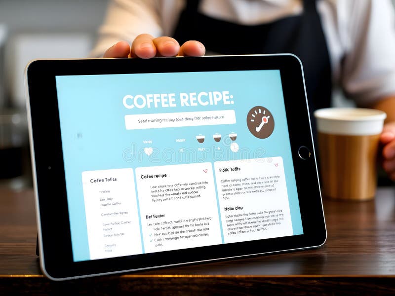 Digital Coffee Recipe Guide on Tablet, Assisting Baristas with Learning ...