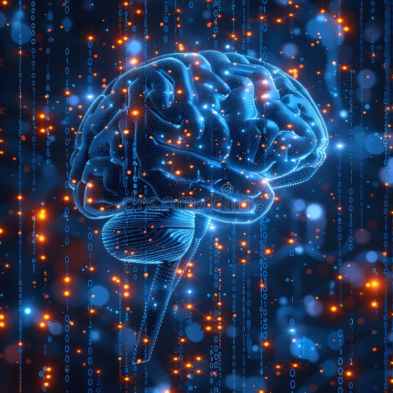 Digital Cognition, Binary and Brain Fusion. Stock Illustration ...