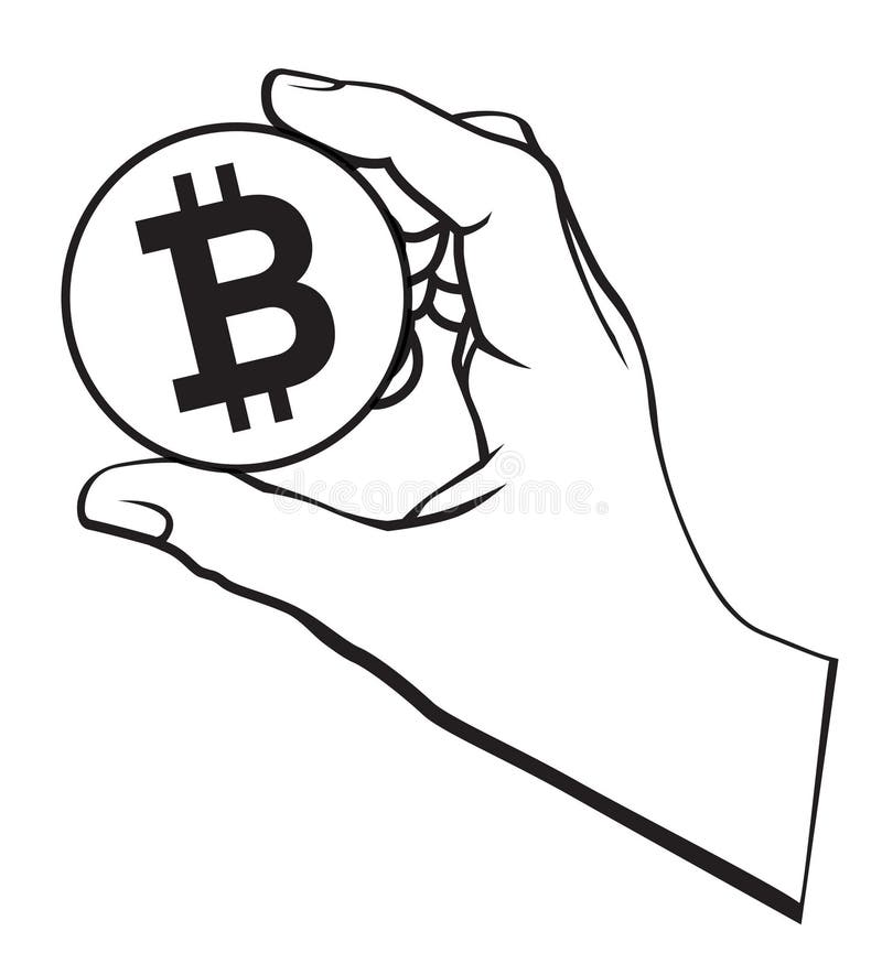Digital Coin Bitcoin in Hand. Vector Illustration and Icon Stock Vector ...