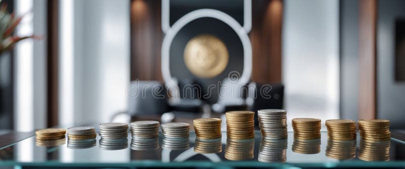 Digital of Coin Collection Showcase in Bright Financial Office Setting ...