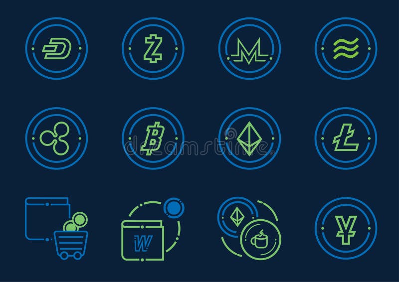 Digital Coin and Wallet Icon Set Editorial Photo - Illustration of ...