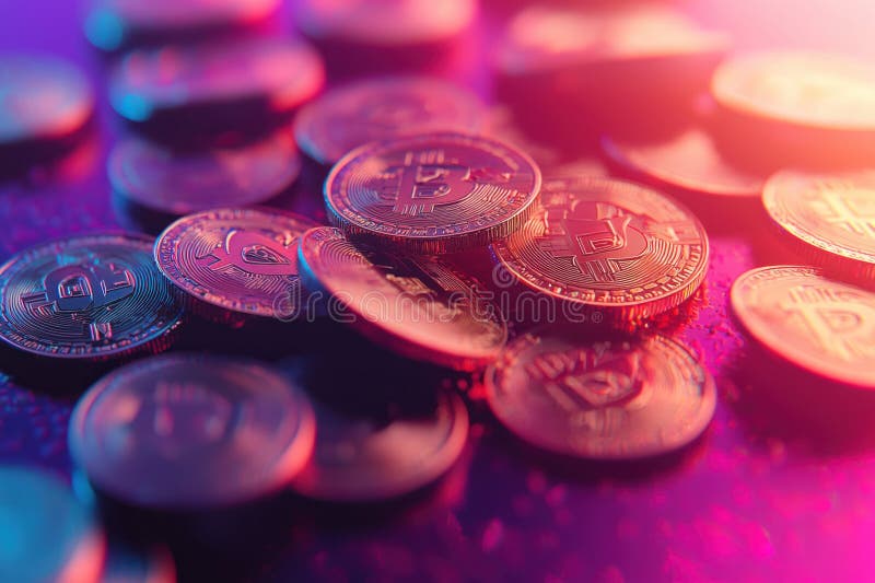 Digital Coins Stacked on Vibrant Gradient Background, Symbolizing ...