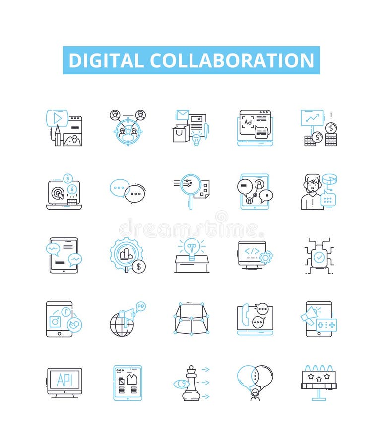 Digital Collaboration Vector Line Icons Set. Digital, Collaboration ...