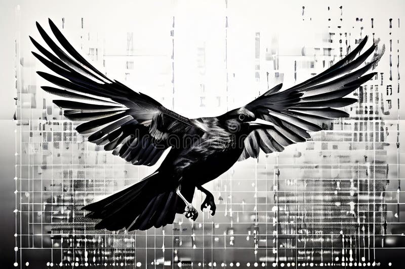 Digital Collage of Bird Silhouettes and Matrix Elements Layered Stock ...