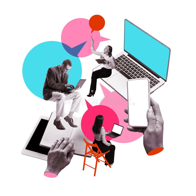 Digital Collage of Business People Using Laptops, Tablets, and ...