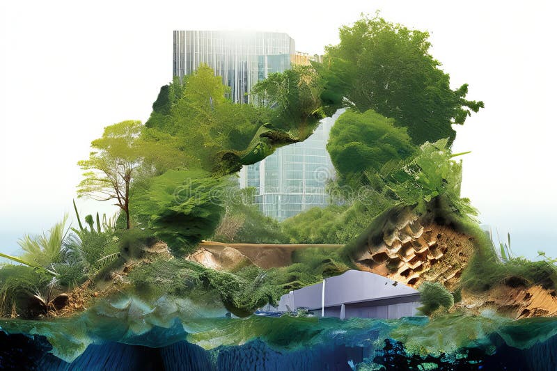 Digital Collage Ecological Restoration Combine Various Elements Stock ...
