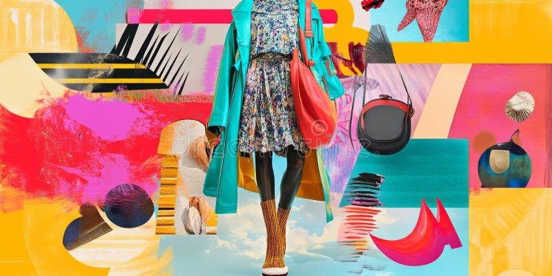 A Digital Collage of Fashion Items on Sale, with Vibrant Colors and ...