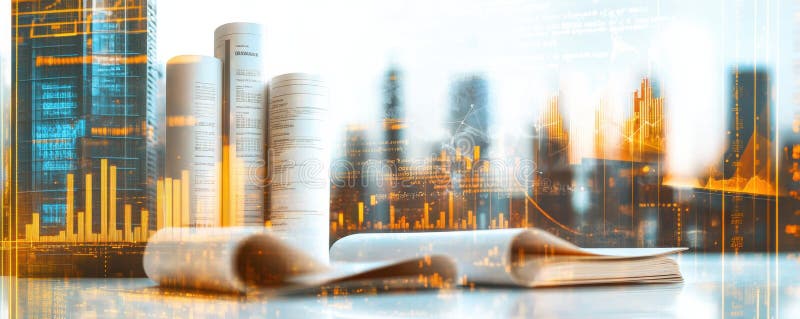 Digital Collage of Financial Charts and Graphs with Documents in Modern ...