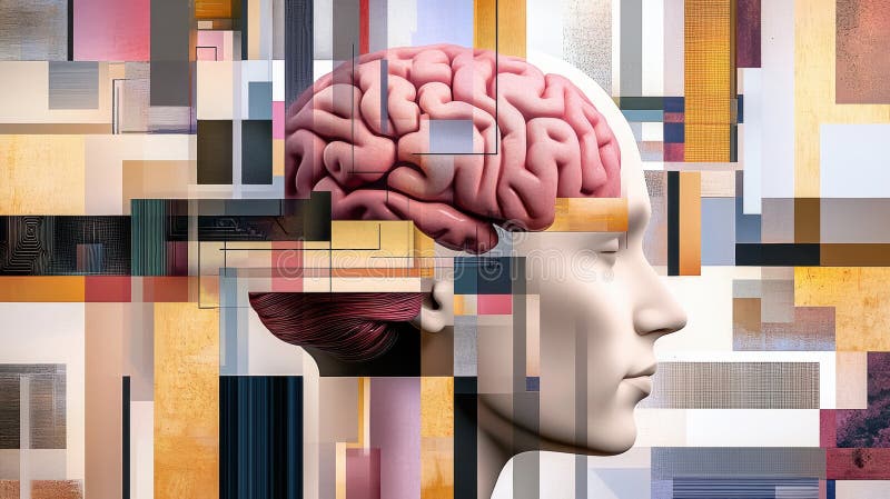 A Digital Collage of a Human Head with the Brain in it, AI Stock Image ...