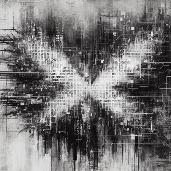 Digital Collage with Matrix Code Fragments Layers of Black and W Stock ...