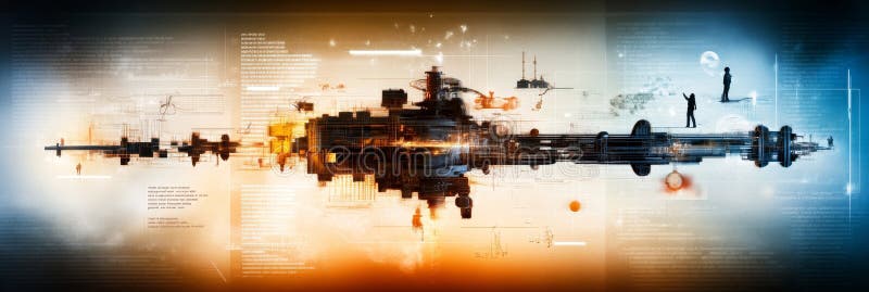 Digital Collage of Mechanical Schematics and ASCII Art a Futuristic ...