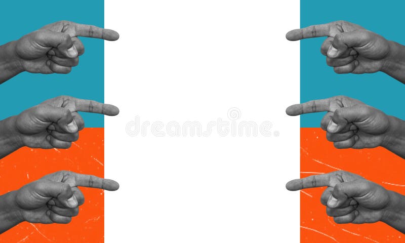 Digital Collage of Modern Art. Multiple Hands Pointing To a Space for ...